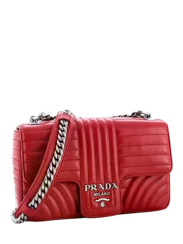 Prada Chain Flap Shoulder Bag Diagramme Quilted Leather Medium - Red