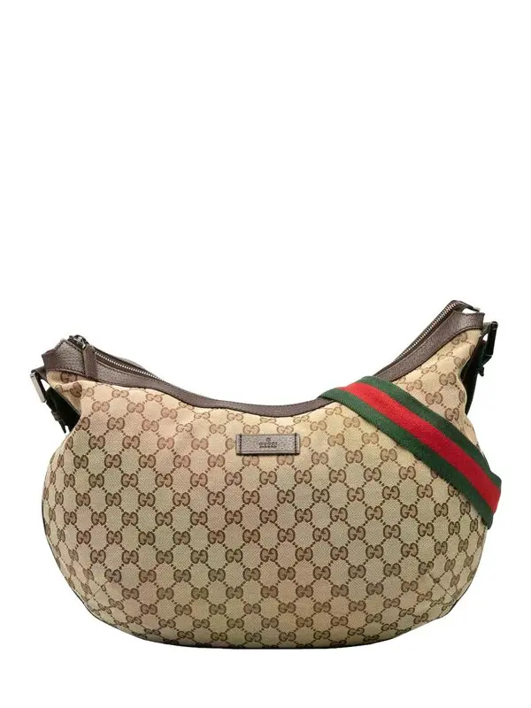 Gucci Gg Canvas Web Half Moon Crossbody Bag - Brown