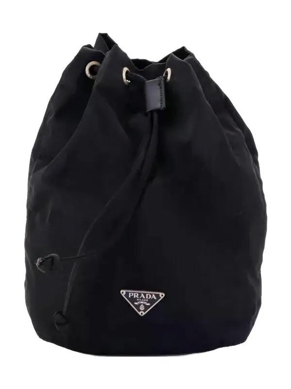 Prada Drawstring Wristlet Tessuto Small Bucket Bag - Black