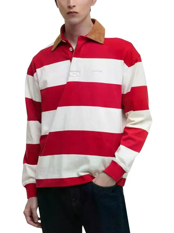 Barbour Corduroy Collar Striped Polo Shirt - Red