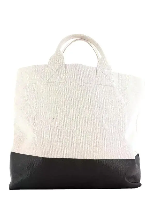 Gucci Logo Embossed Canvas Tote Bag - Neutrals