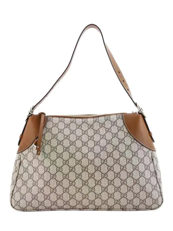 Gucci Emblem Gg Coated Canvas Large Shoulder Bag - Brown