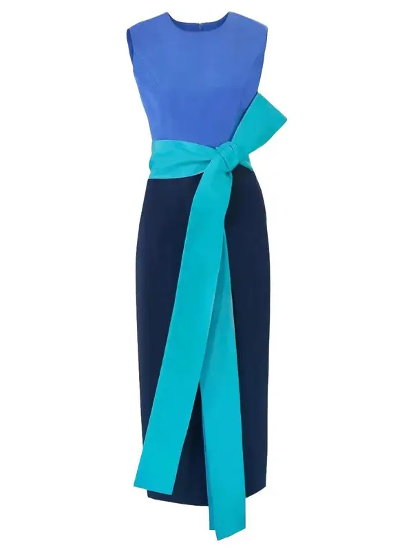Carolina Herrera Color-blocked Midi Dress With Sash - Blue