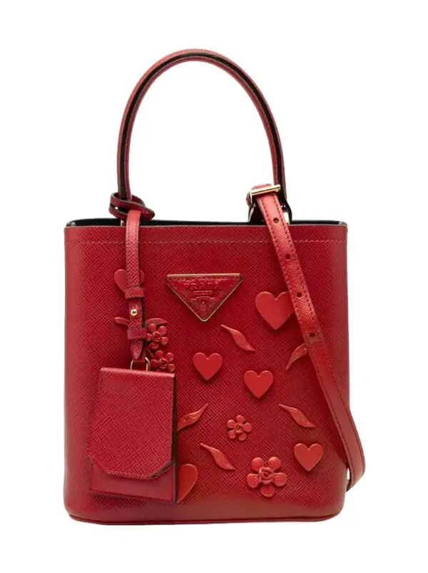 Prada 2013-2025 Small Embellished Saffiano Cuir Panier Satchel - Red