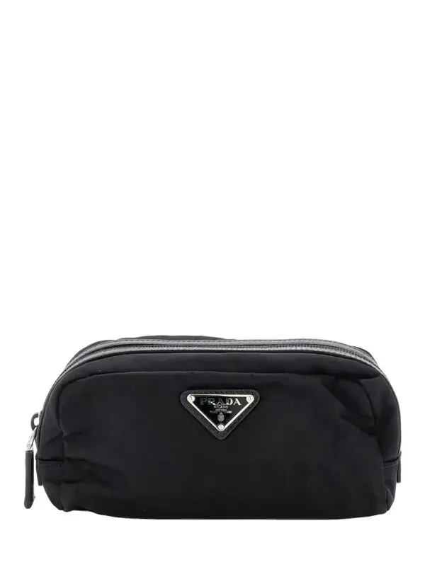 Prada Zip Travel Re-nylon With Saffiano Leather Pouch - Black