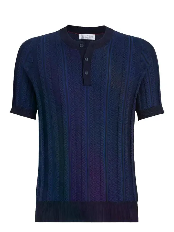 Brunello Cucinelli Jacquard-textured Rib-knit Polo Shirt - Blue