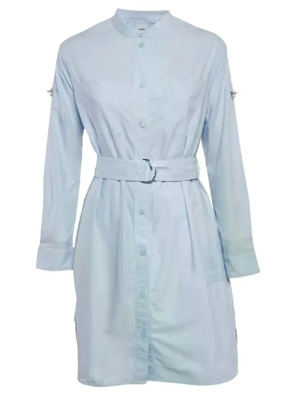 Burberry Embroidered-logo Belted Shirt Midi Dress - Blue