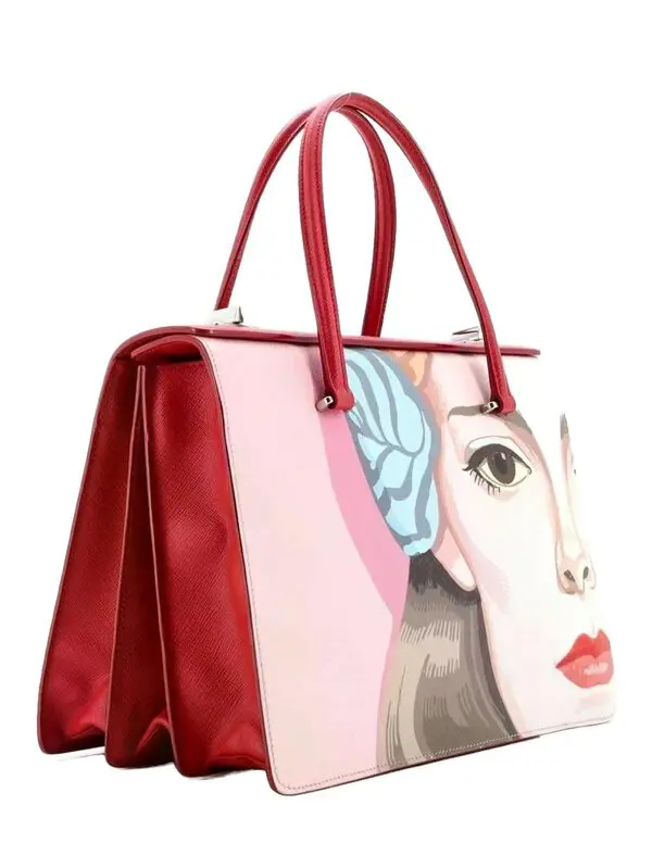 Prada Printed Saffiano Medium Satchel - Pink