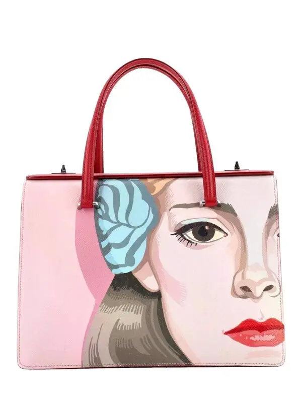 Prada Printed Saffiano Medium Satchel - Pink