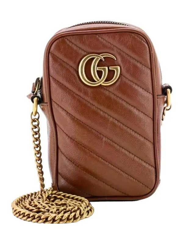 Gucci Gg Marmont Vertical Phone Matelasse Mini Crossbody Bag - Brown