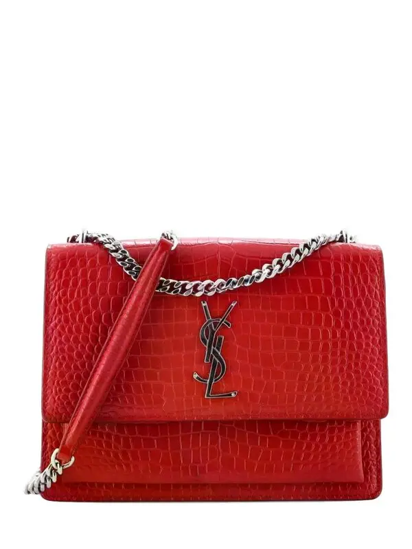 Saint Laurent Sunset Crocodile Embossed Leather Medium Crossbody Bag - Red