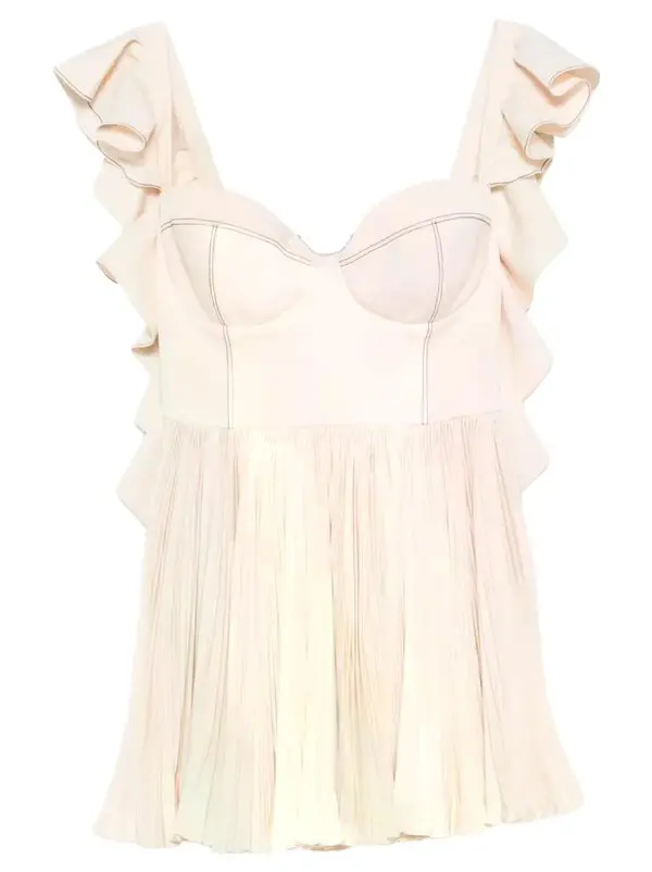 PARLOR Ruffled Pleated Mini Dress - Neutrals