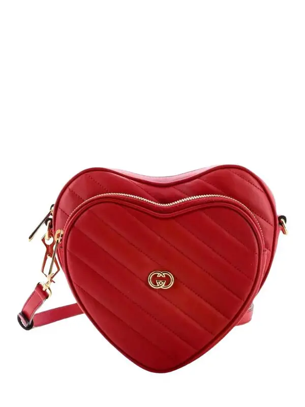 Gucci Interlocking G Heart Diagonal Quilted Mini Shoulder Bag - Red