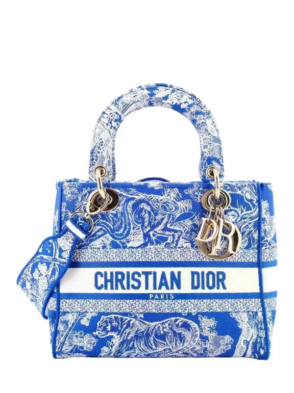 Dior Toile De Jouy Lady D-lite Embroidered Tote Bag - Blue