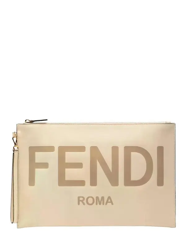 Fendi 2010-2025 Leather Logo Clutch Bag - White