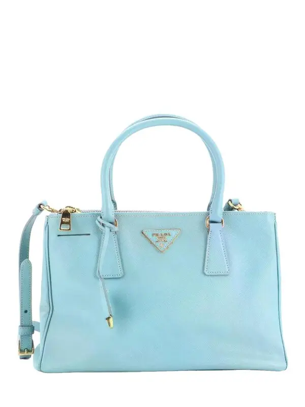 Prada Double Zip Lux Saffiano Leather Small Tote Bag - Blue