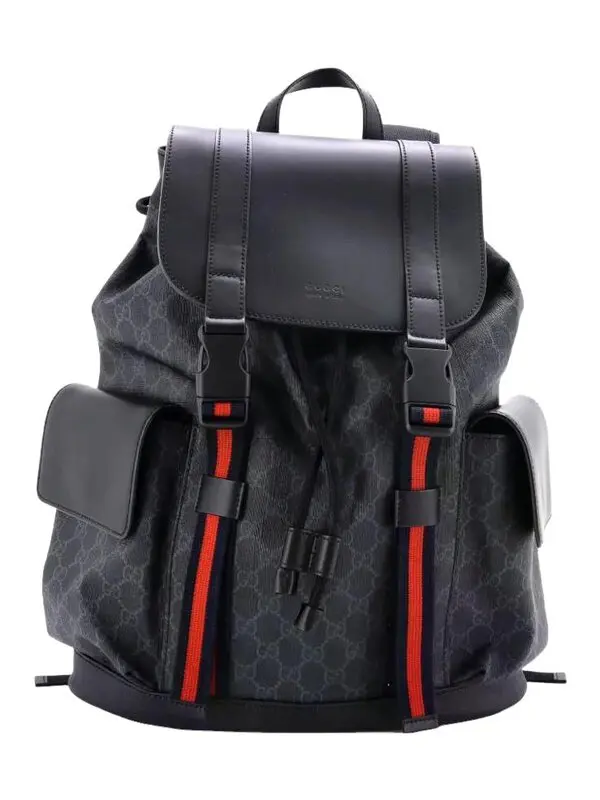 Gucci Double Pocket Buckle Gg Coated Canvas Large Backpack - Black