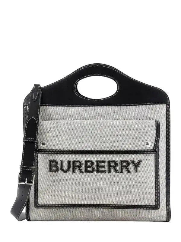 Burberry Logo Pocket Canvas Medium Crossbody Bag - Black