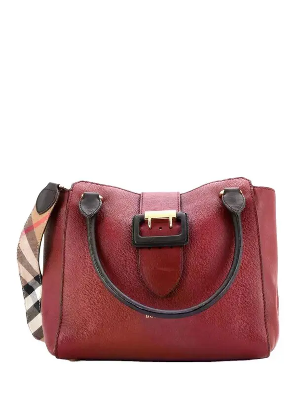 Burberry Buckle Leather Medium Tote Bag - Red