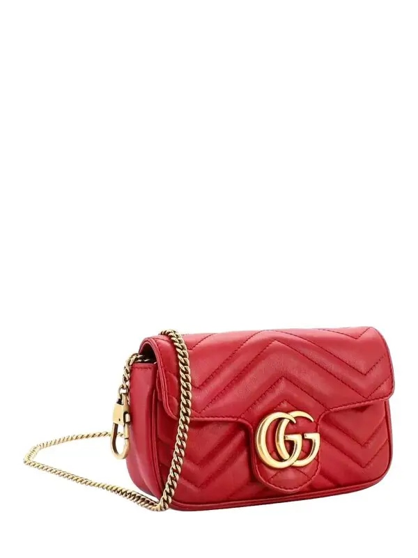 Gucci Gg Marmont Flap Bag Matelasse Leather Super Mini Crossbody Bag - Red