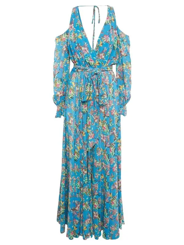 MAISON D'ANGELANN Floral-print Chiffon Maxi Dress - Blue