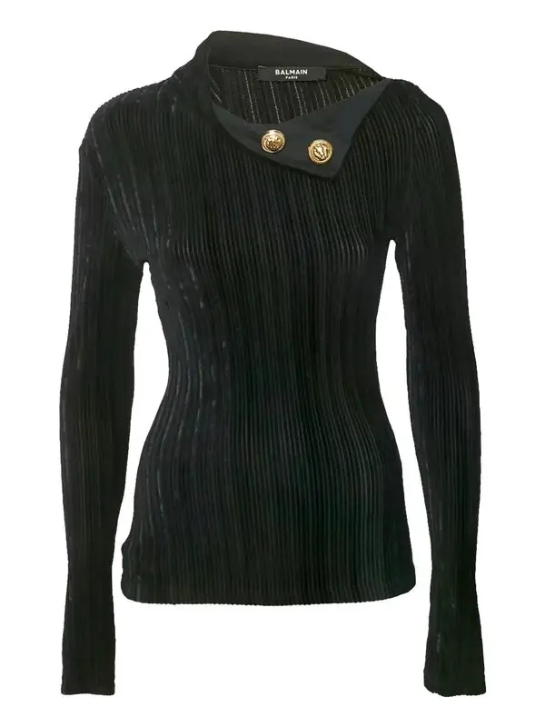 Balmain Pleated Textured Top - Black