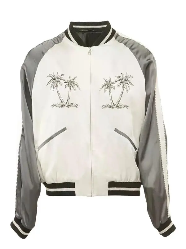 Palm Angels Palm-tree Embroidered Satin Bomber Jacket - Grey