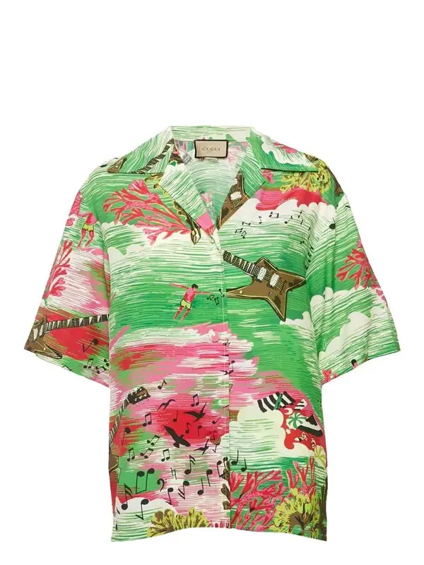 Gucci Guitar-print Short-sleeve Shirt - Green