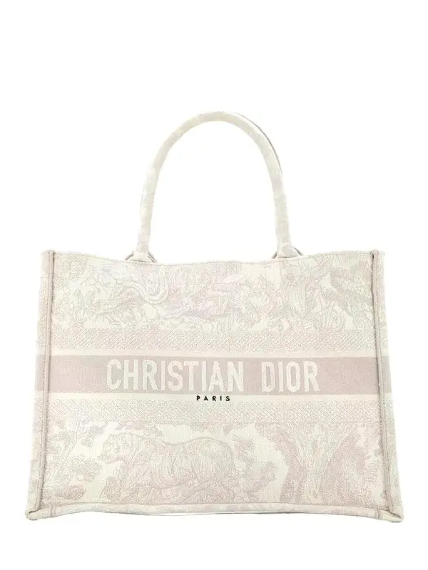 Dior Book Embroidered Canvas Medium Tote - Neutrals