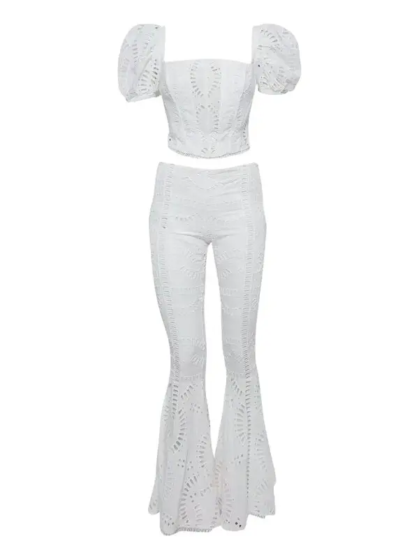 Charo Ruiz Ibiza Broderie Anglaise Trousers Set - White