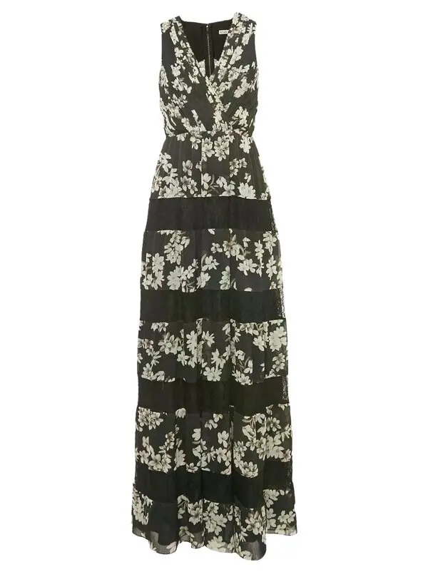 Alice + Olivia Floral-lace Tiered Maxi Dress - Black