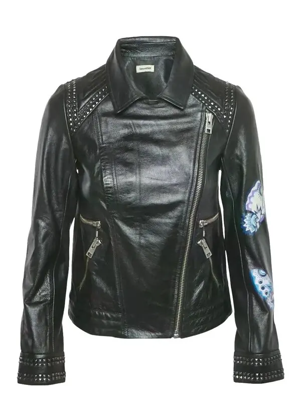 Zadig&Voltaire Studded Butterfly-print Leather Jacket - Black