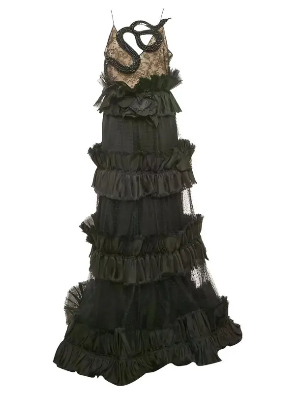 Gucci Beaded Tiered Gown - Black