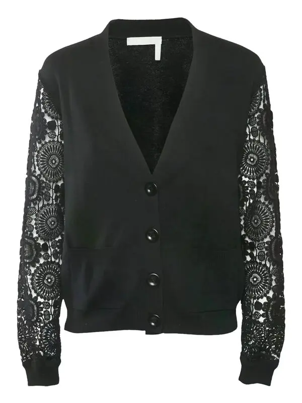 Chloé Lace-insert Wool Cardigan - Black