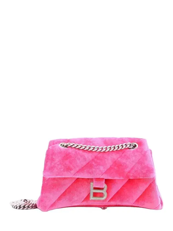 Balenciaga Crush Chain Flap Bag Quilted Velvet Medium - Pink