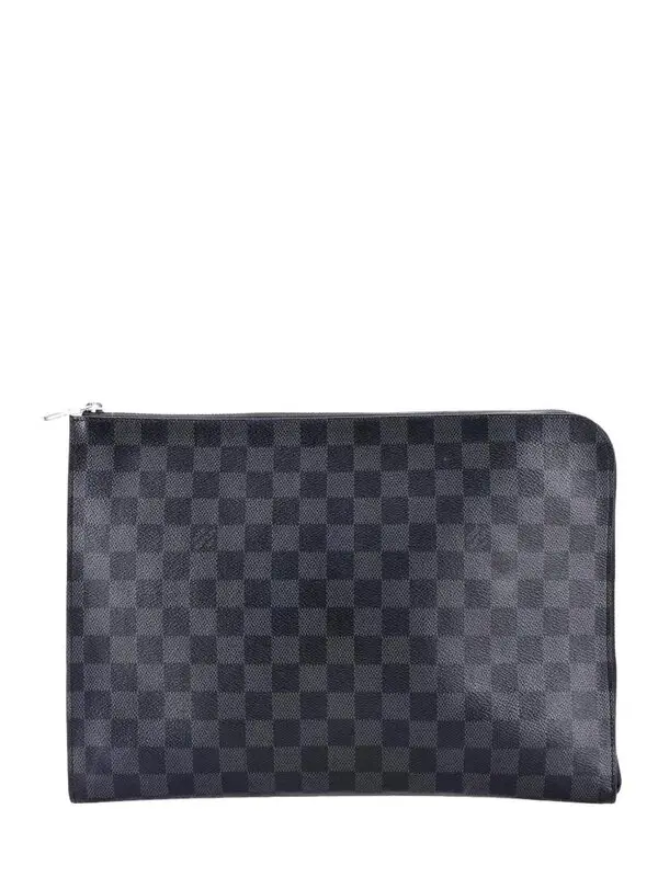 LOUIS VUITTON Zip Around Pochette Jour Damier Graphite Gm Clutch - Black