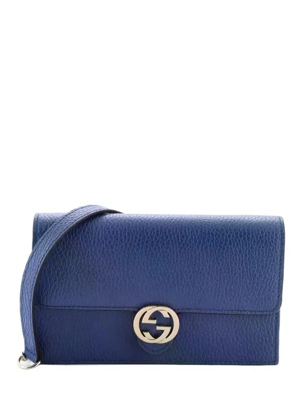 Gucci Interlocking Wallet On Chain Leather Crossbody Bag - Blue