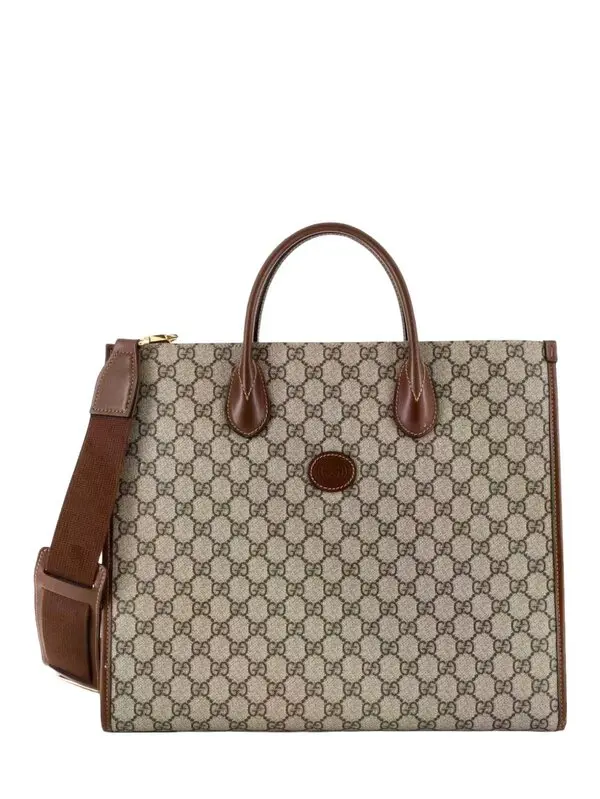Gucci Structured Top Handle Open Gg Coated Canvas Medium Tote - Brown