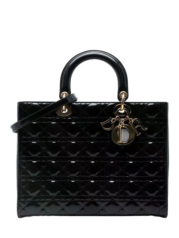 Dior 2014 Large Patent Cannage Lady Satchel - Black