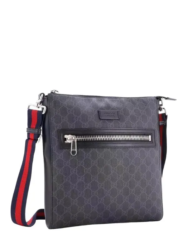 Gucci Web Strap Front Zip Messenger Bag Gg Coated Canvas Medium - Grey