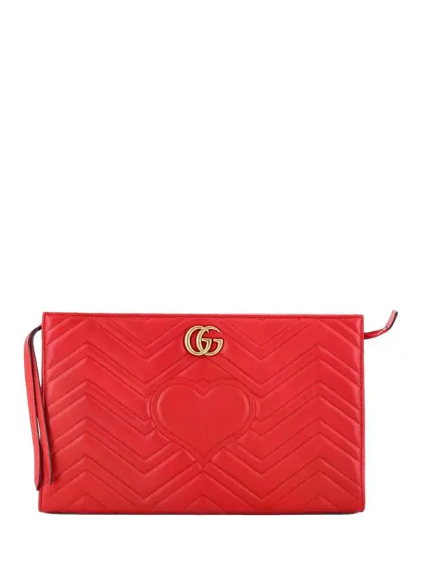 Gucci Gg Marmont Matelassé Leather Clutch - Red