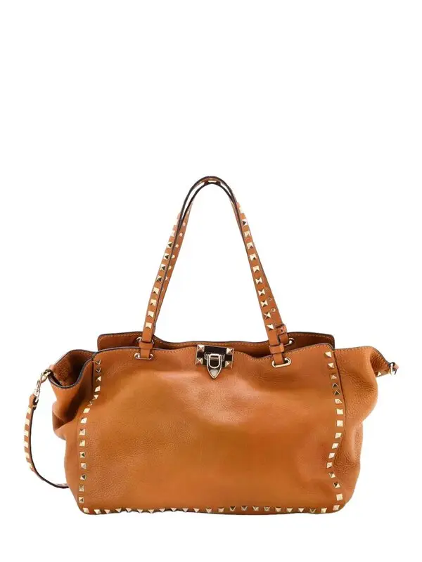 Valentino Garavani Rockstud Pebbled Leather Medium Tote - Brown
