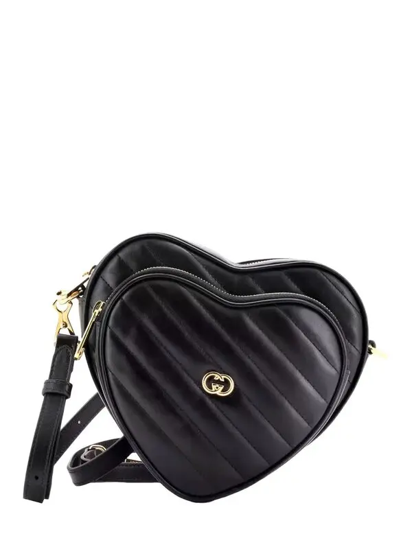 Gucci Interlocking G Heart Quilted Mini Shoulder Bag - Black