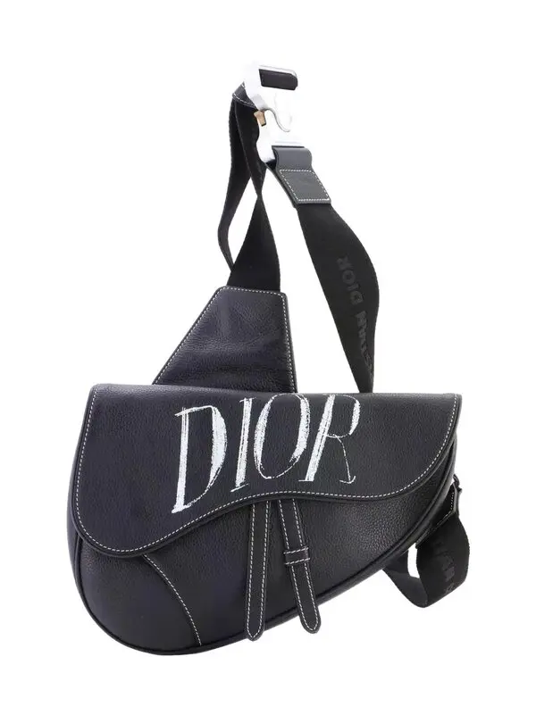 Dior Alex Foxton Logo Saddle Printed Leather Crossbody Bag - Black