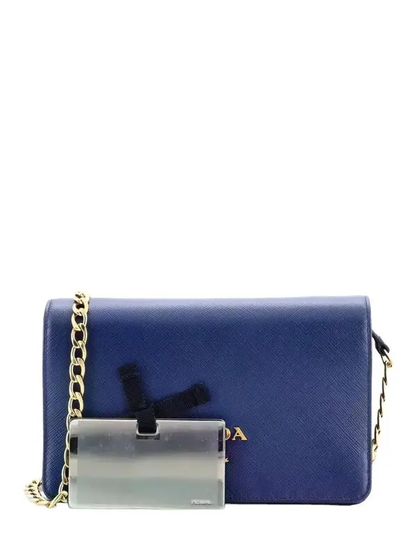 Prada Chain Wallet Saffiano Leather Crossbody Bag - Blue