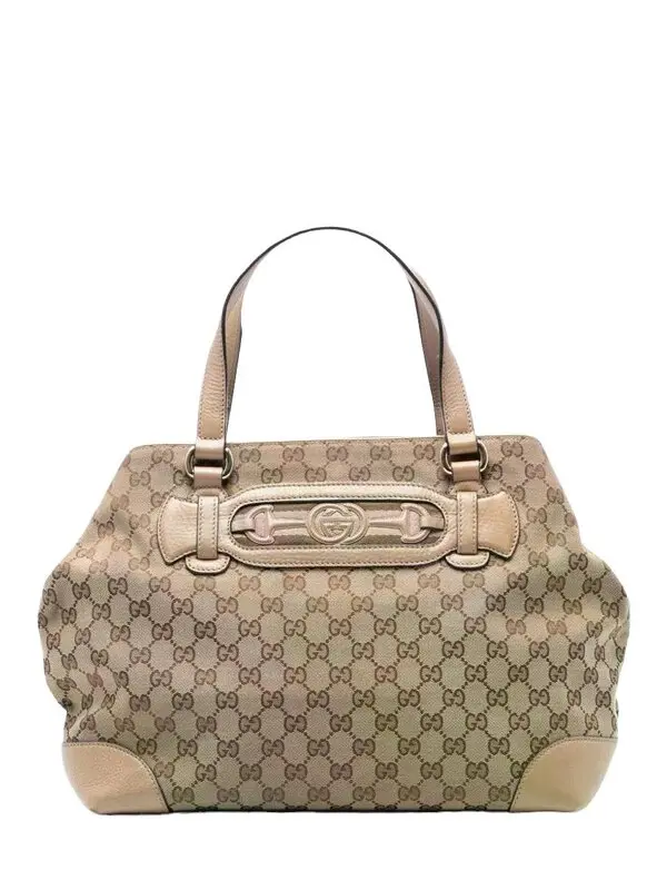 Gucci Gg Canvas Web Dressage Tote Bag - Brown