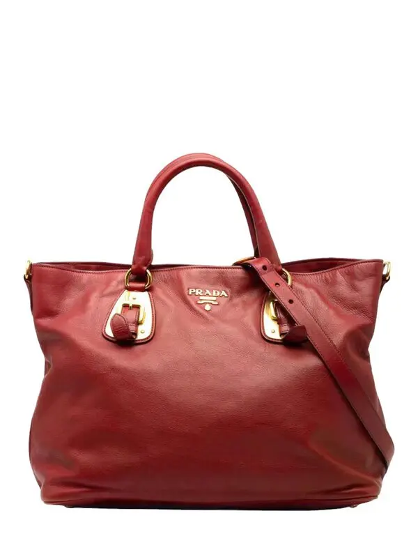 Prada Soft Calfskin Convertible Tote Satchel - Red