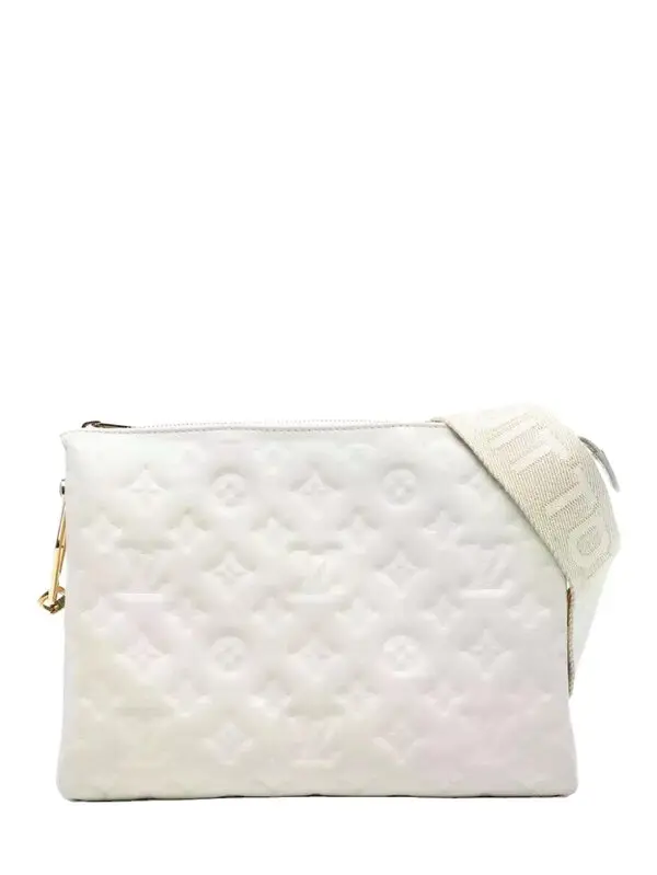 LOUIS VUITTON 2021 Monogram Embossed Puffy Lambskin Coussin Pm Satchel - White