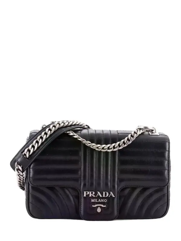 Prada Chain Flap Shoulder Bag Diagramme Quilted Leather Medium Crossbody Bag - Black