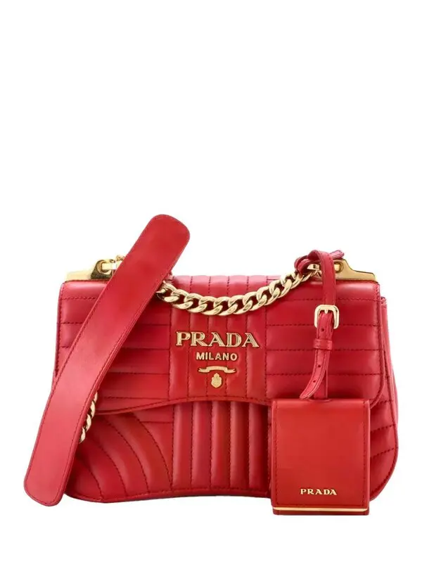 Prada Curved Flap Chain Diagramme Quilted Leather Small Shoulder Bag - Red